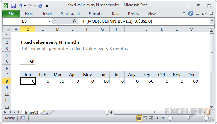 Fixed Value Every N Columns Excel Formula Exceljet